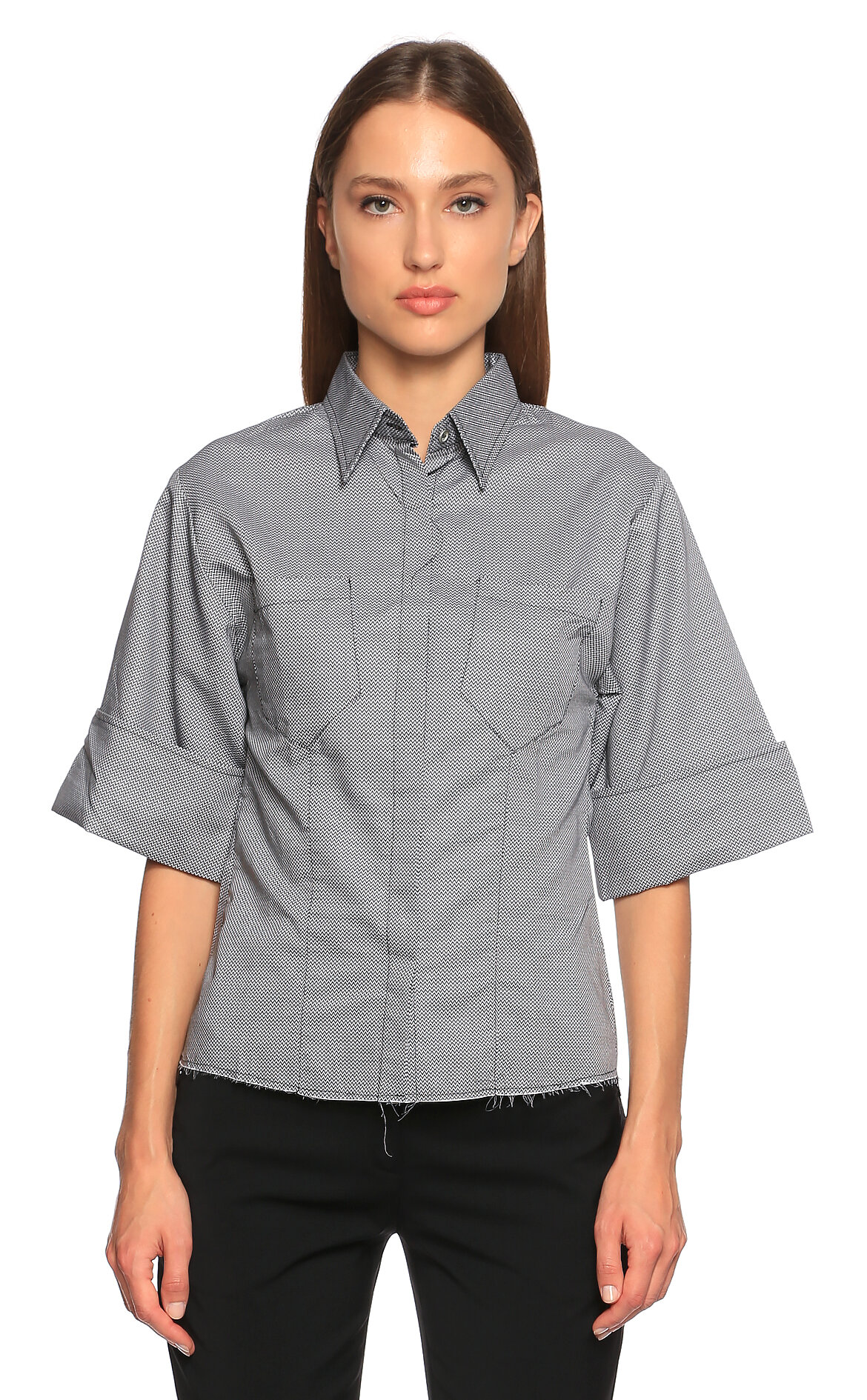 GF Ferre-GF Ferre Kısa Kollu Siyah Beyaz Gömlek