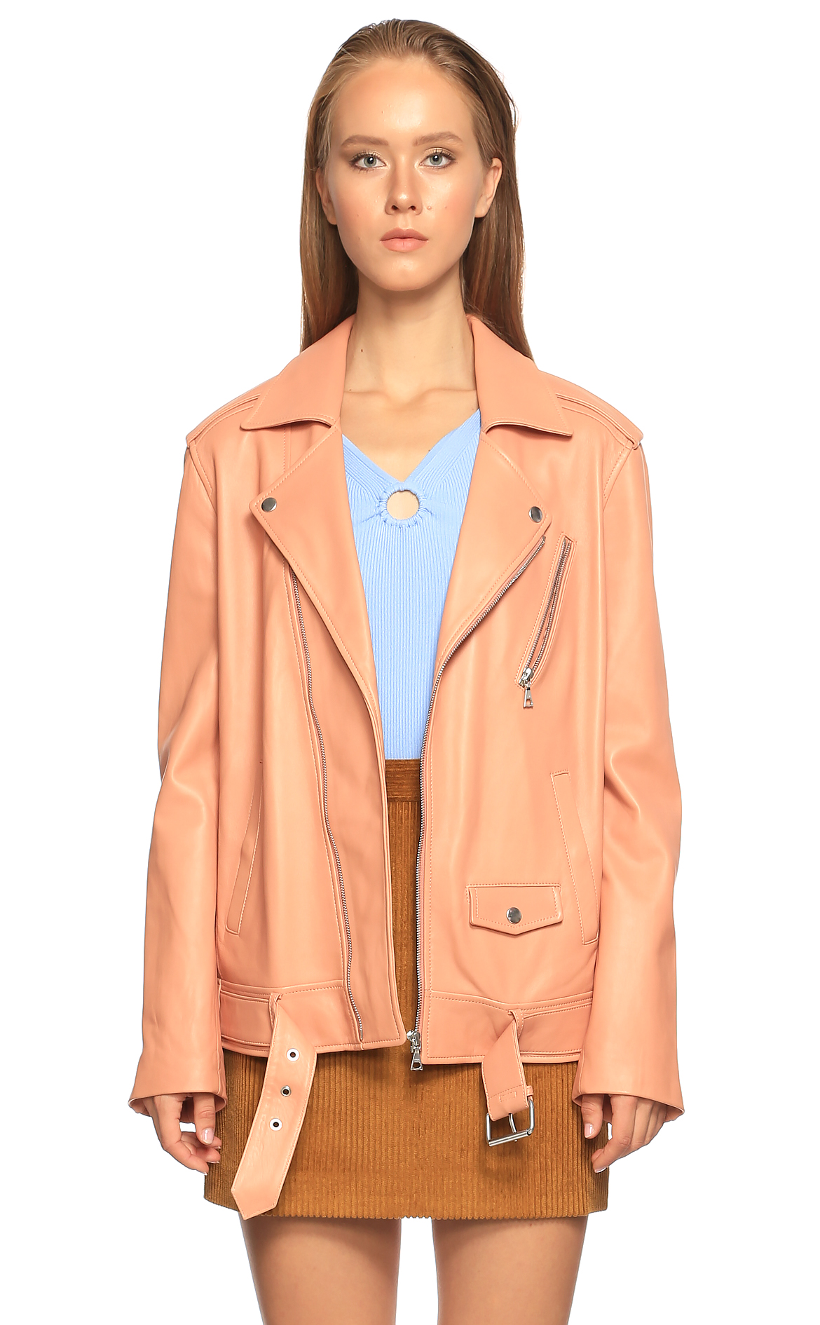 Theory-Theory Pembe Deri Ceket