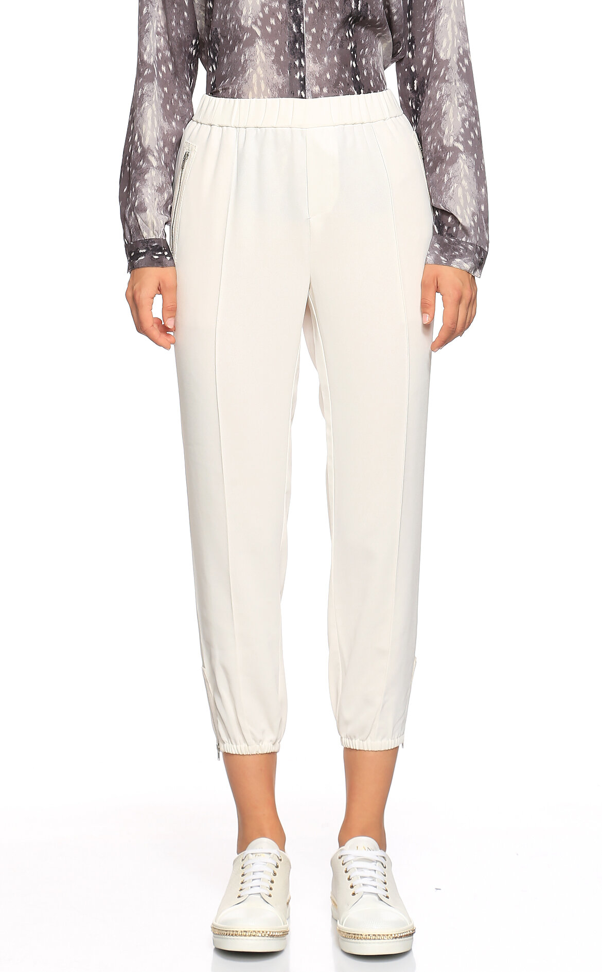 Joie-Joie Paçası Lastikli Beyaz Pantolon