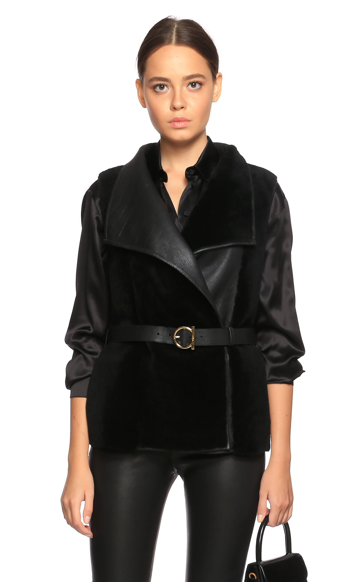 Salvatore Ferragamo-Salvatore Ferragamo Siyah Deri Yelek