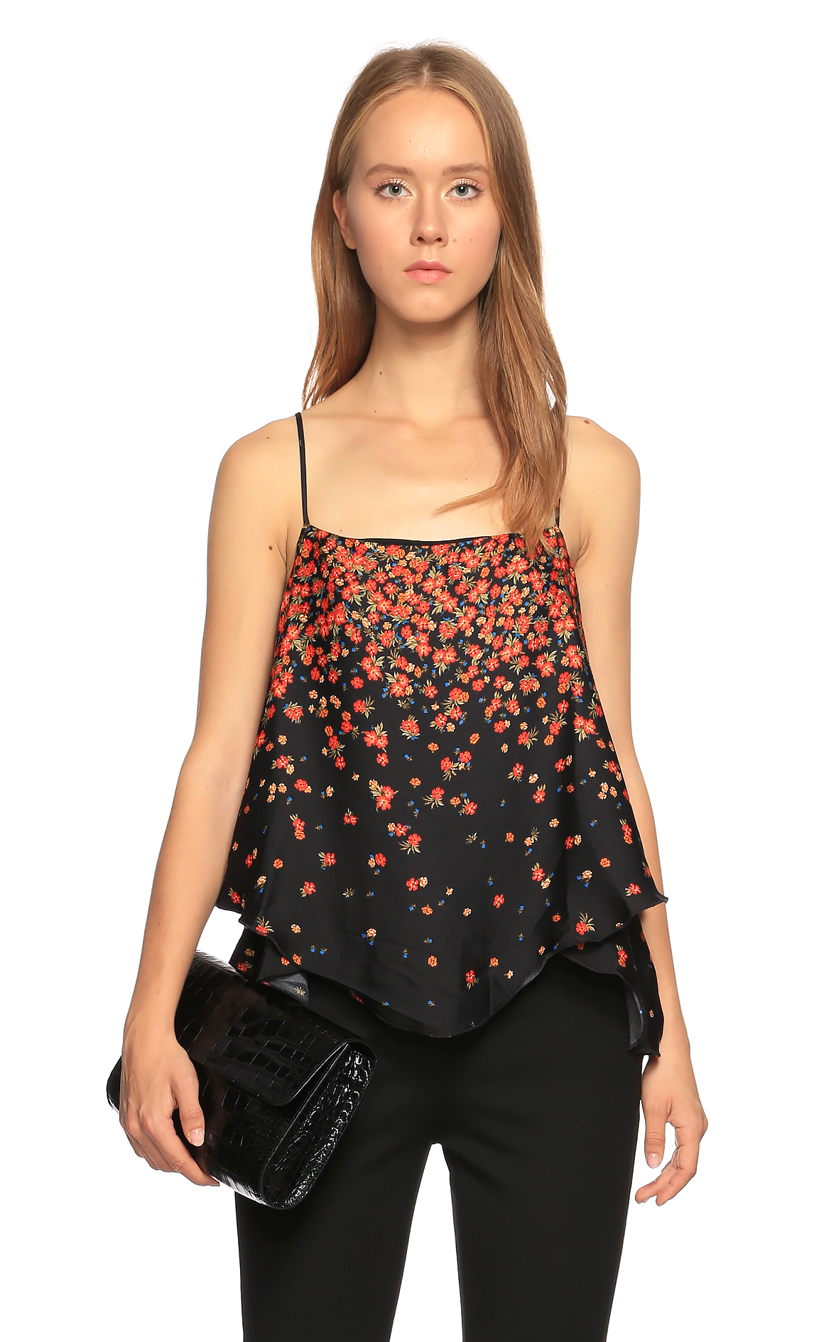 Free People-Free People Çiçek Desen Siyah Bluz