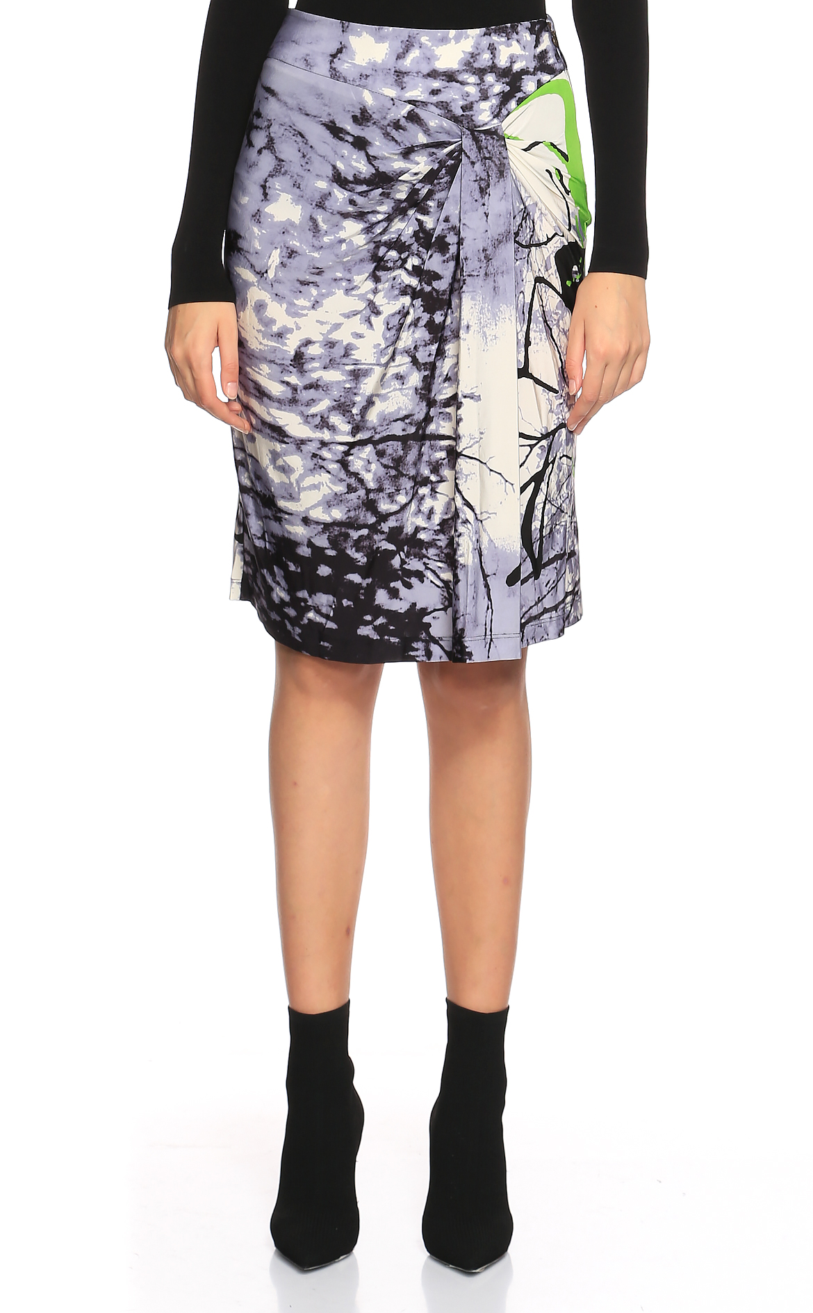 Just Cavalli-Just Cavalli Desenli Çok Renkli Bağlama Detaylı Dar Etek