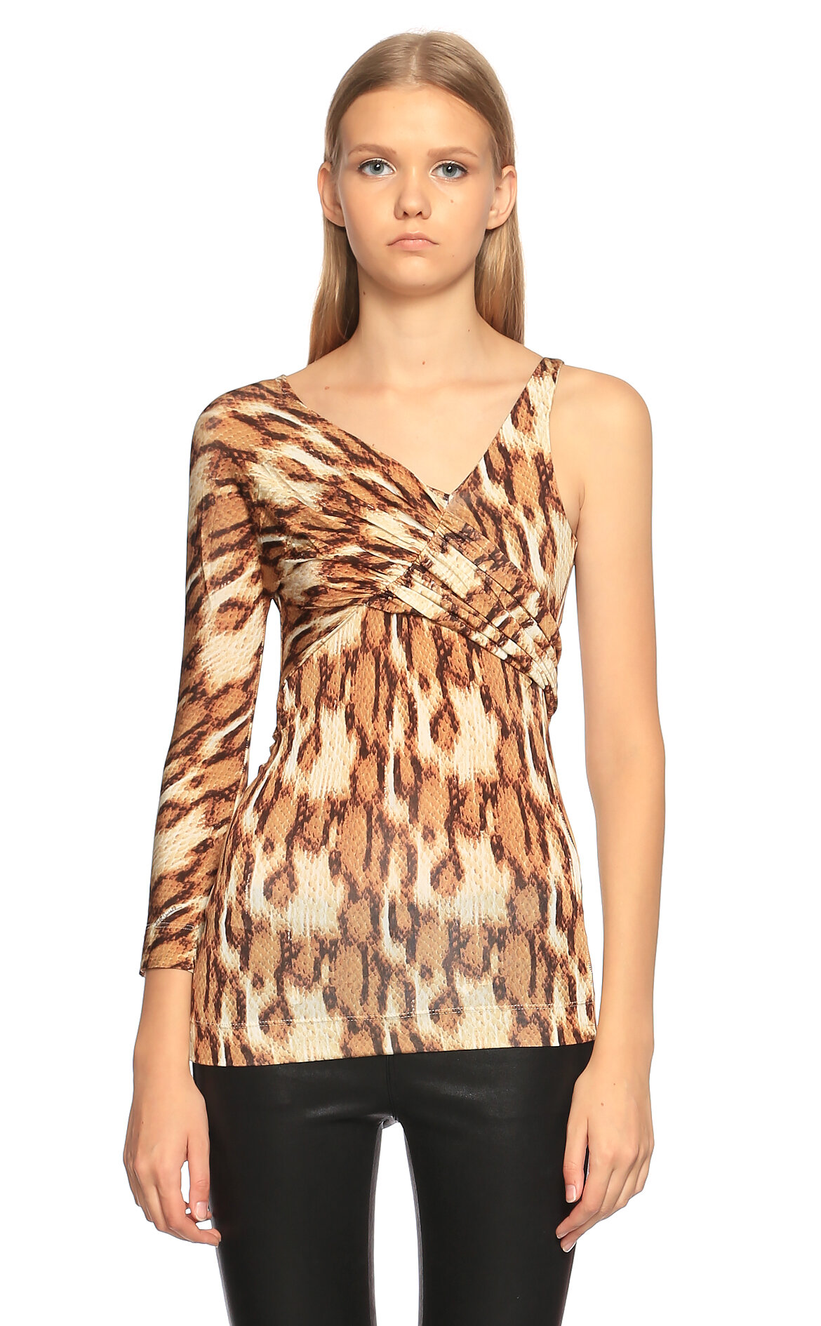 Just Cavalli-Just Cavalli Yılan Derisi Desenli Kahverengi bluz