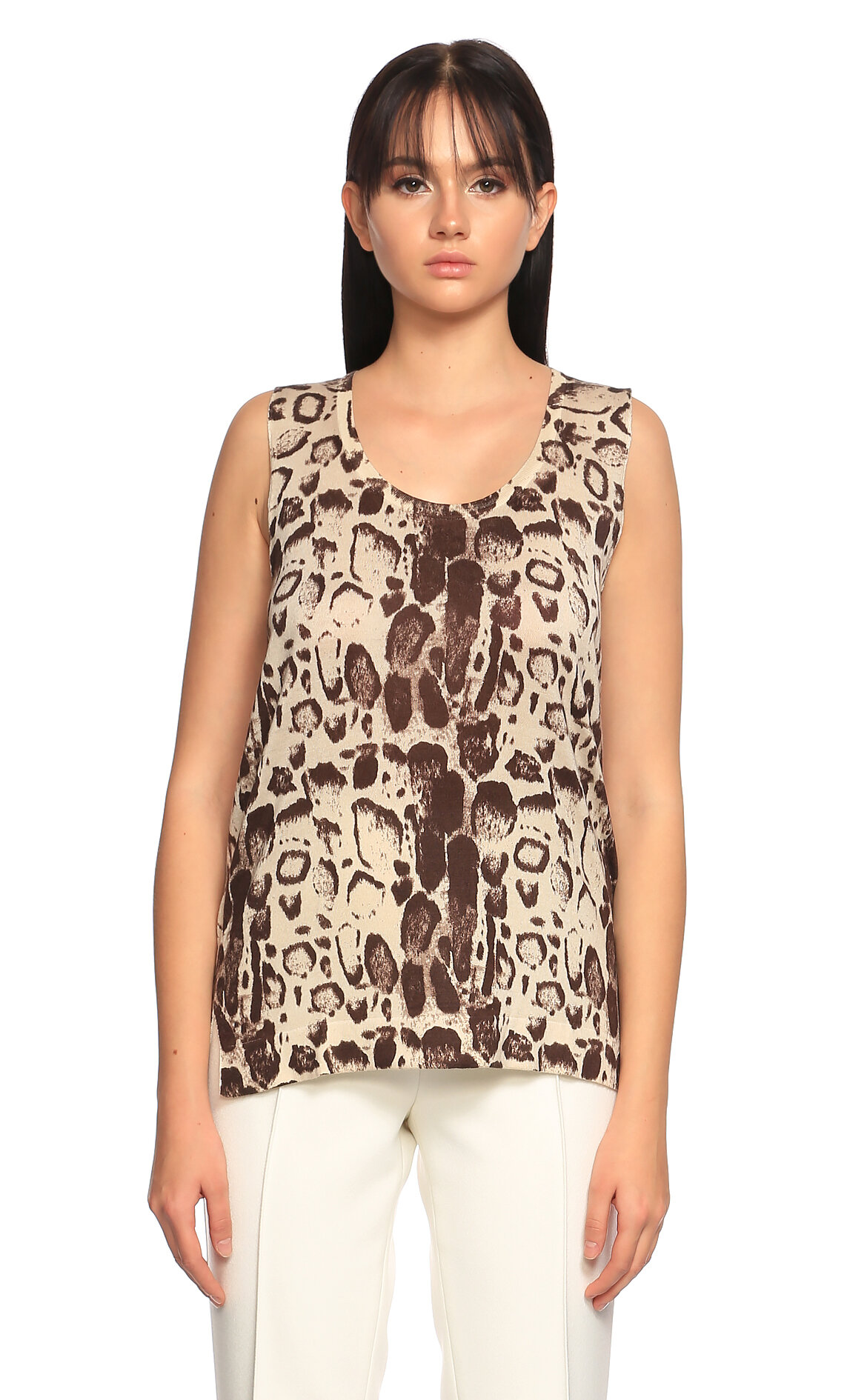 Blumarine-Blumarine Leopar Desen Kahverengi Bluz