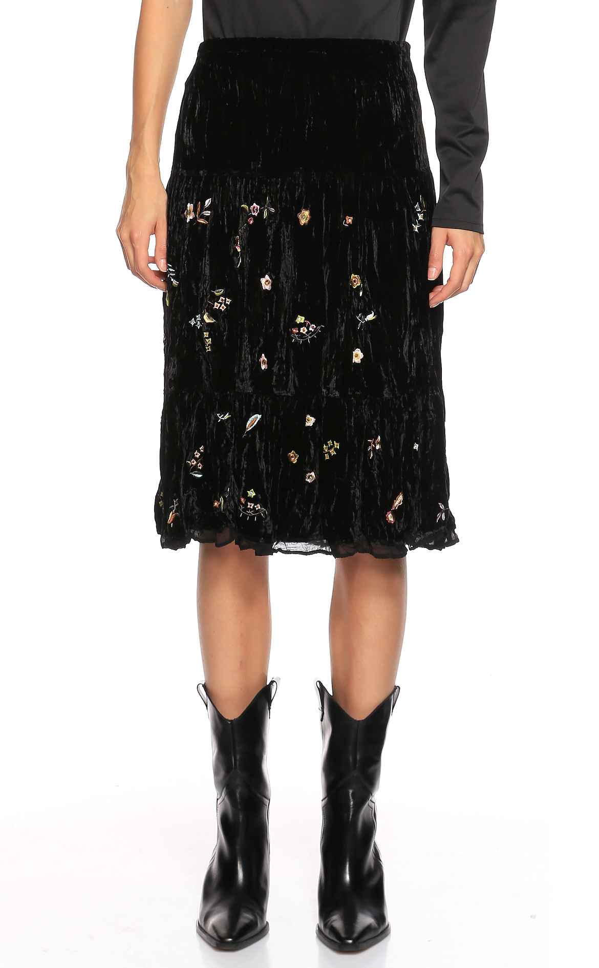 Gerard Darel-Gerard Darel Kadife İşleme Detaylı Siyah Etek