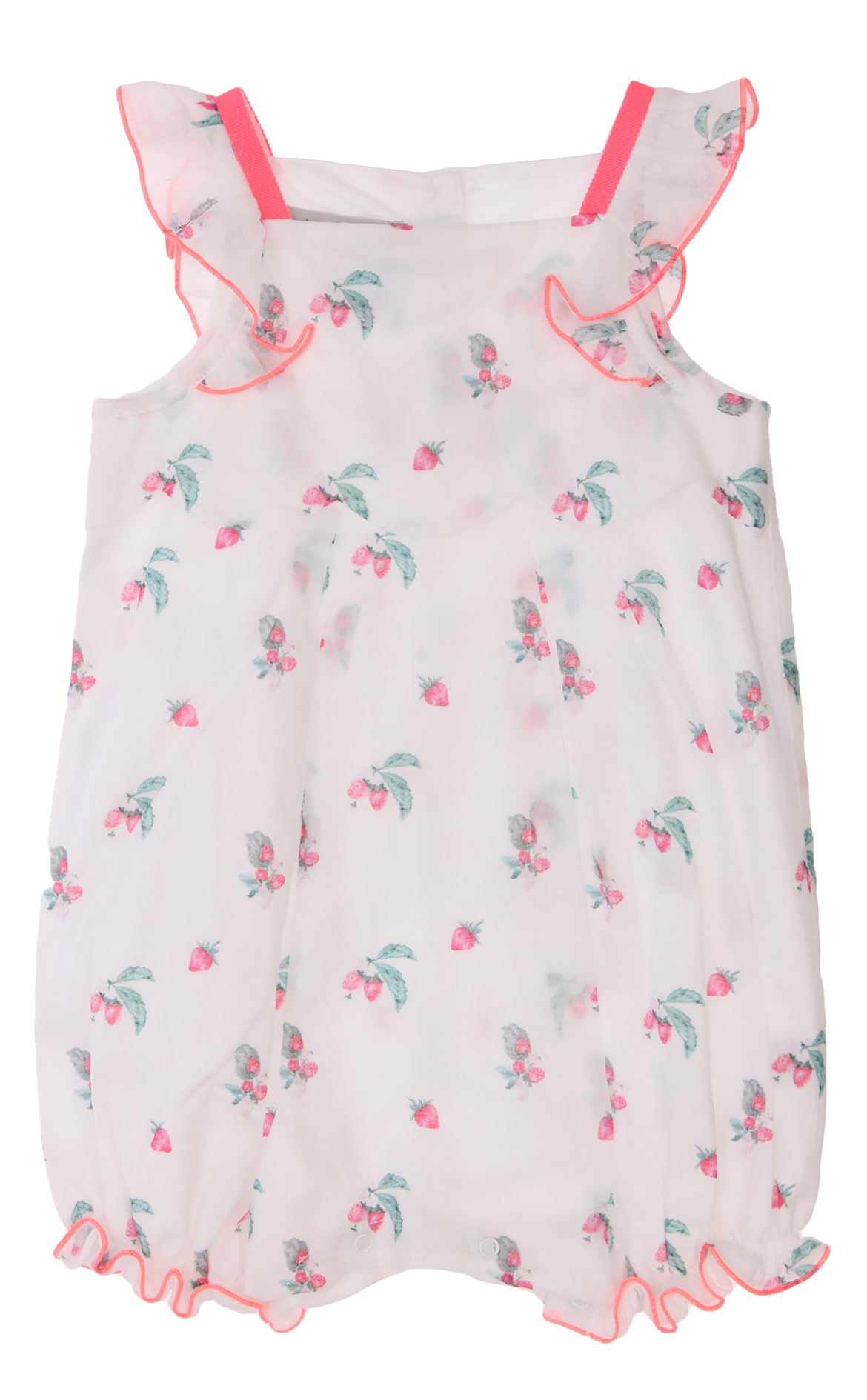 Baby Dior-Baby Dior Çiçek Desenli Kısa Beyaz Pembe Tulum