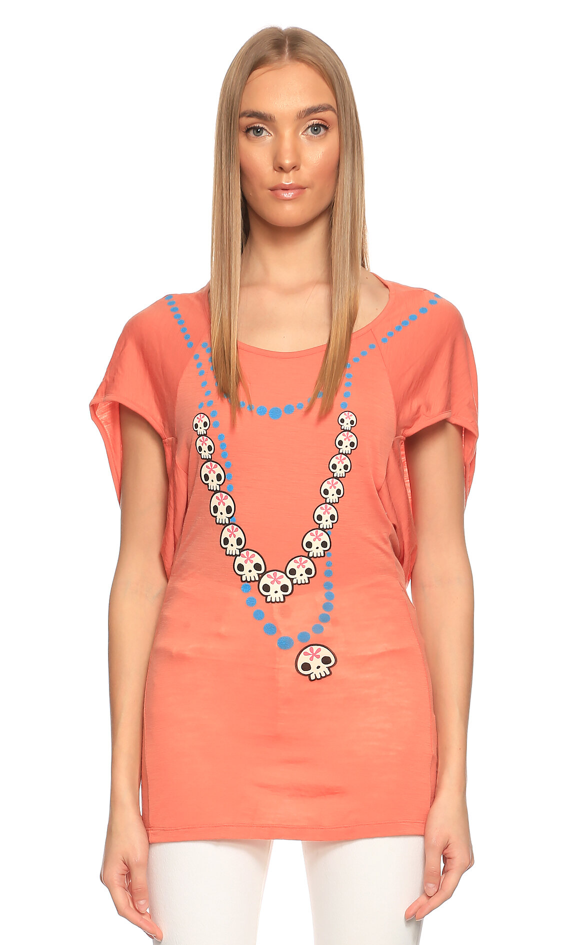 Fornarina Jeans-Fornarina Jeans Yarasa Kollu Baskılı Yavruağzı T-Shirt