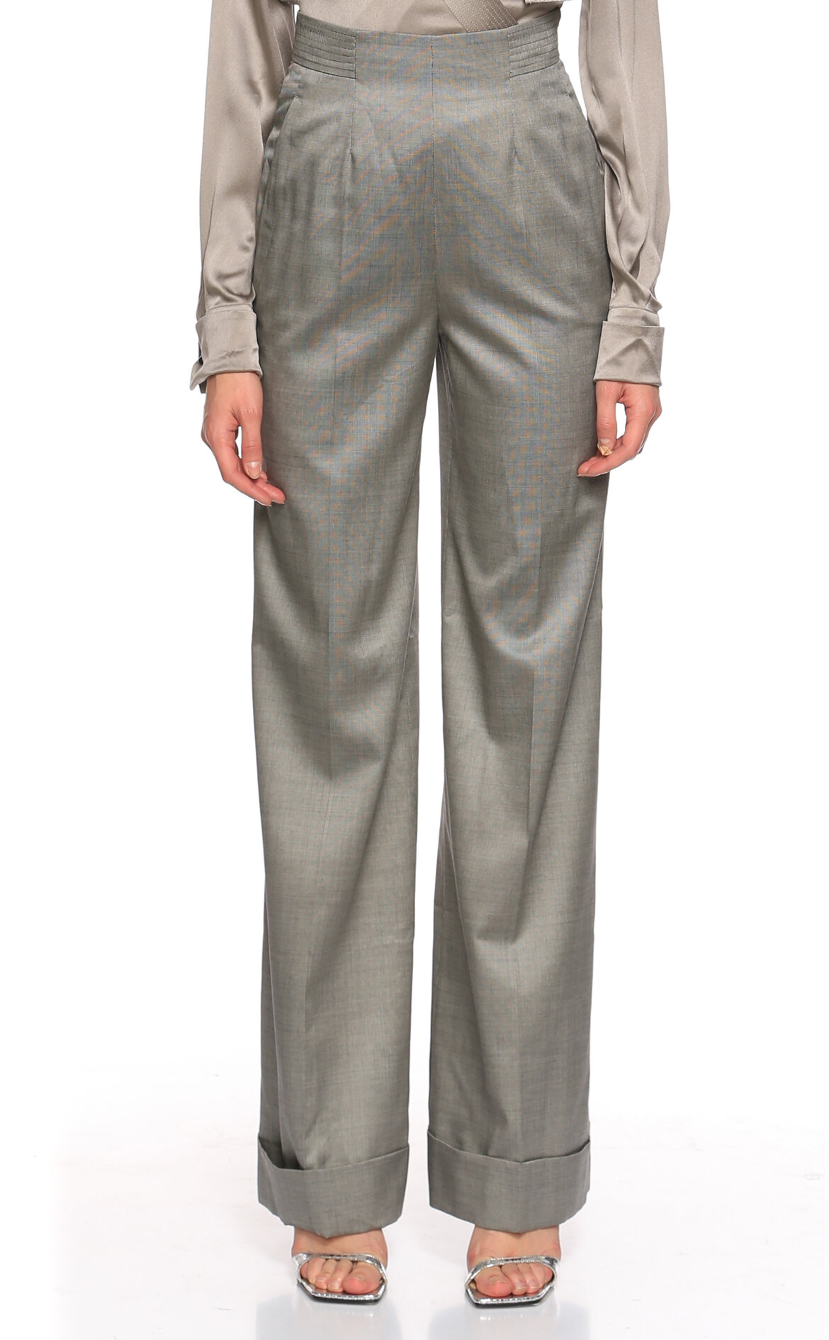 Gianfranco Ferre-Gianfranco Ferre Geniş Kesim Yüksek Belli Gri Pantolon
