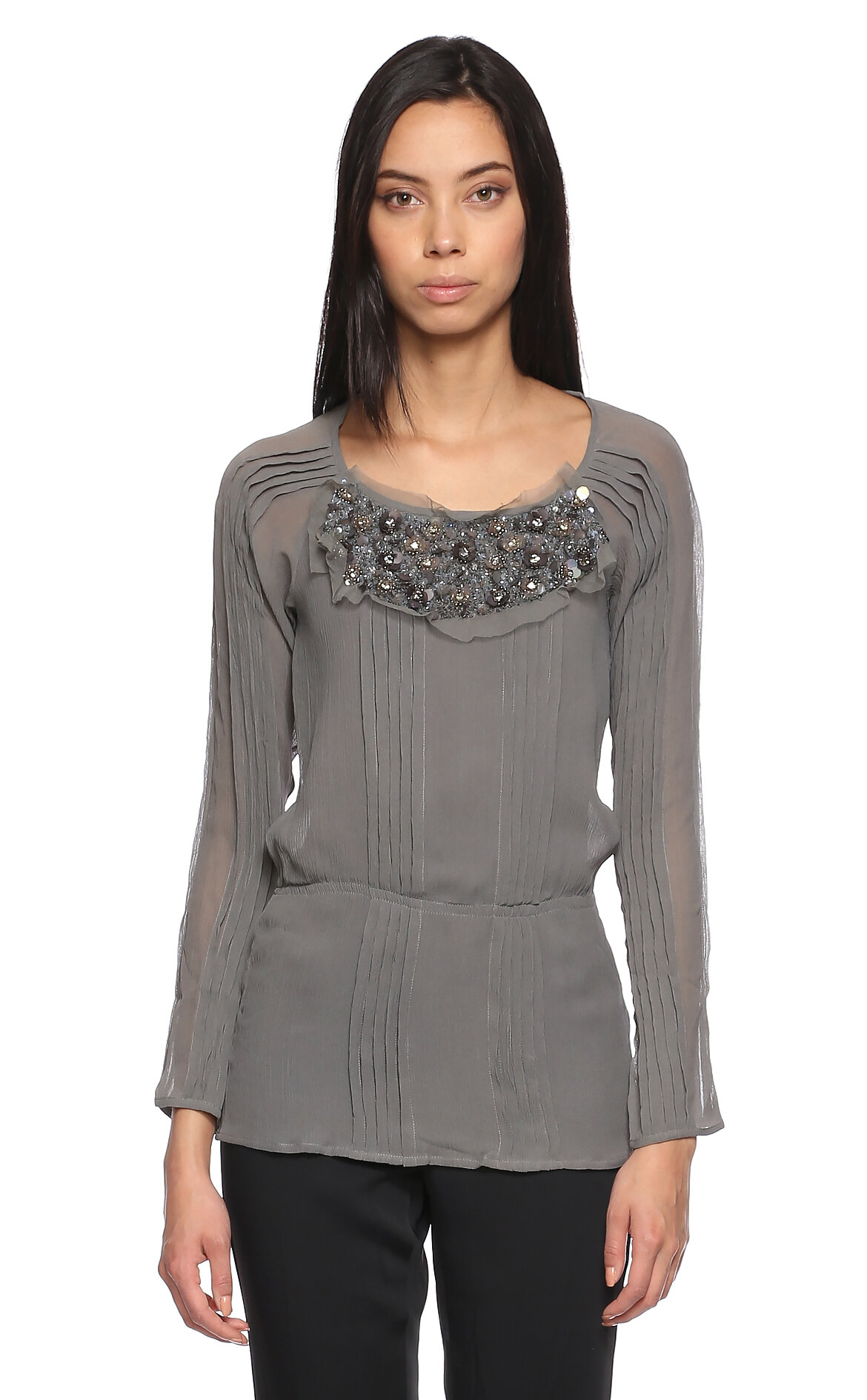 Blugirl-Blugirl İşleme Detaylı Gri Bluz
