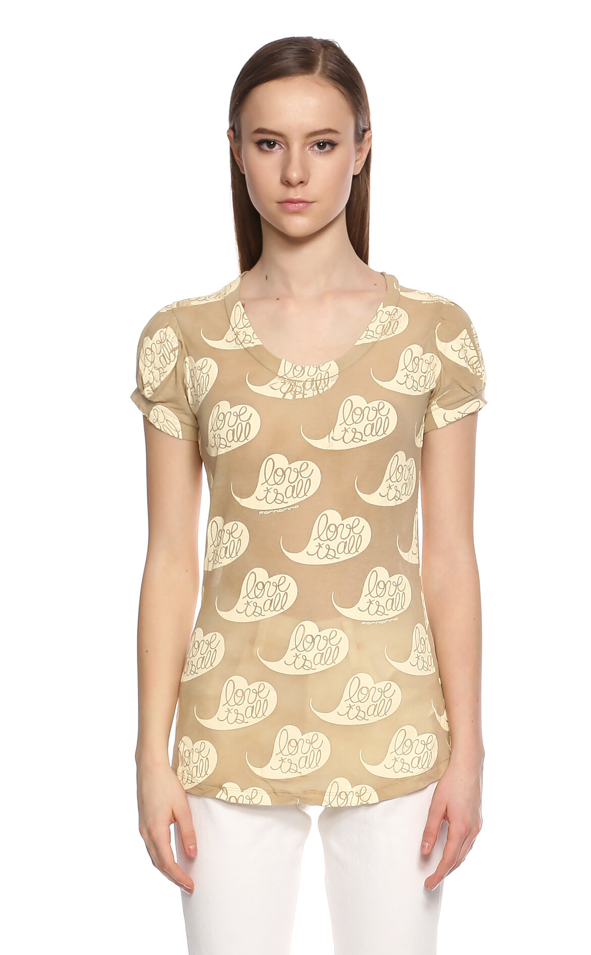 Fornarina Jeans-Fornarina Jeans Krem Rengi T-Shirt