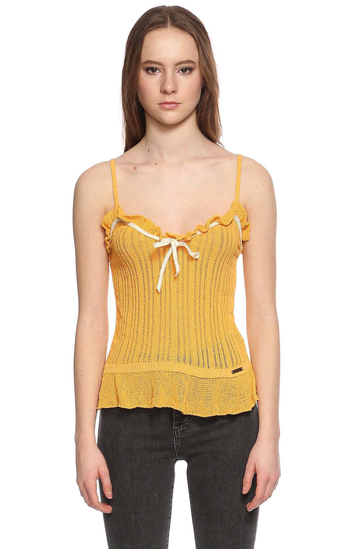 Fornarina Jeans-Fornarina Jeans Askılı Hardal Sarısı Triko