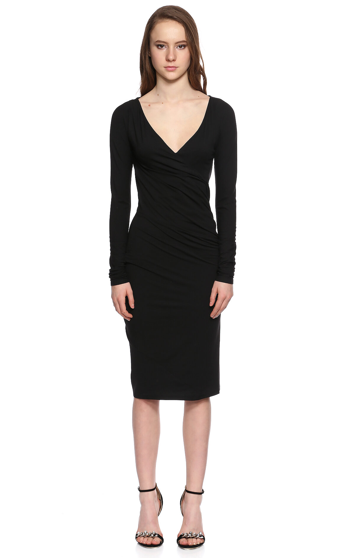 Donna Karan-Donna Karan V Yaka Siyah Elbise