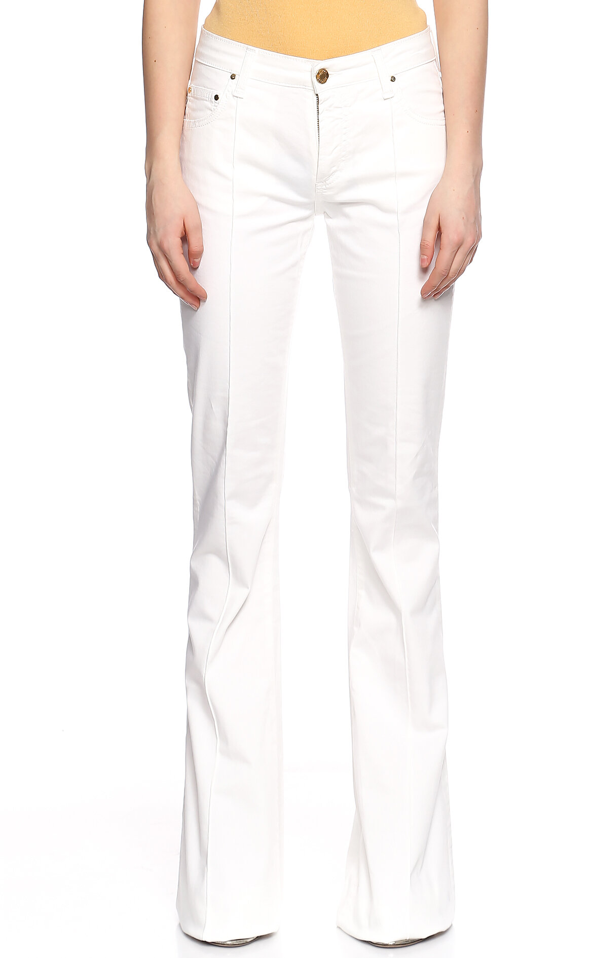 Pierre Balmain-Pierre Balmain İspanyol Paça Beyaz Jean Pantolon