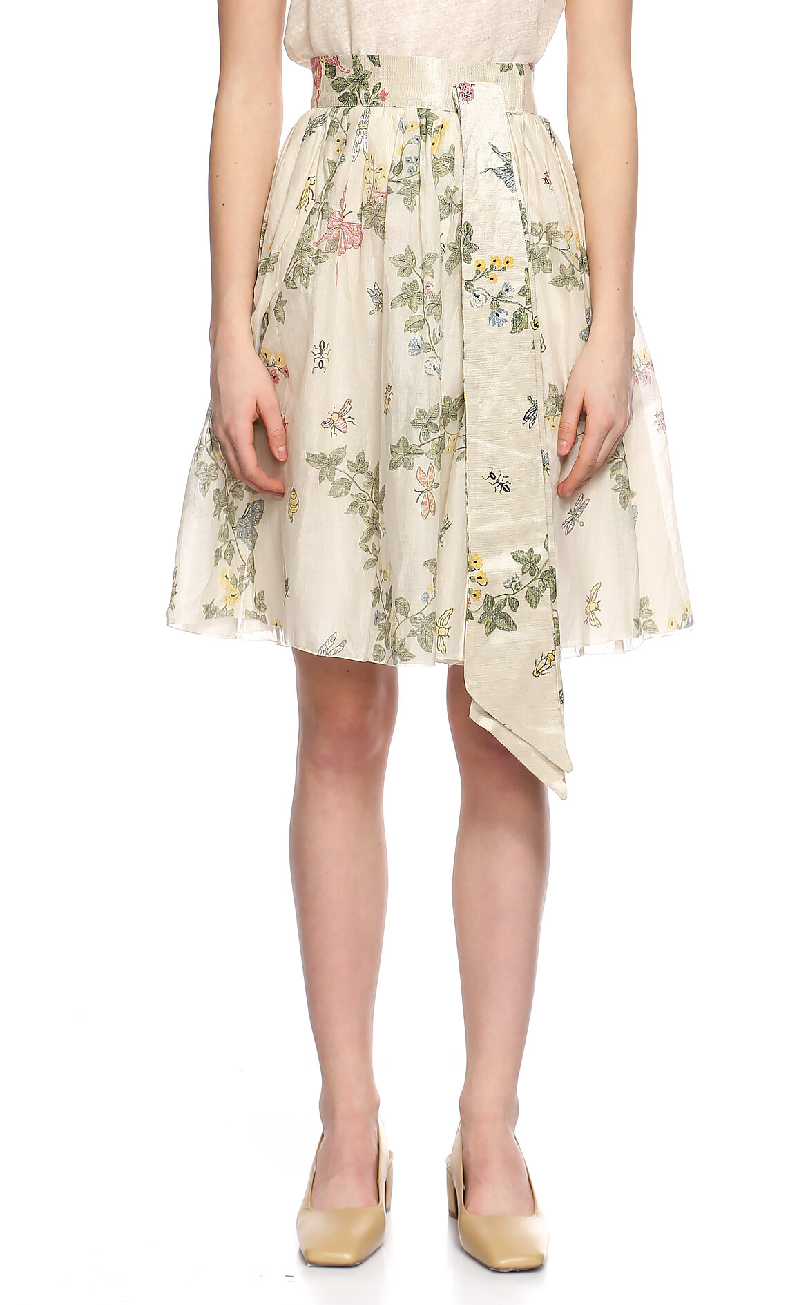 Ltd Jeans-Ltd Jeans Çiçek Desenli Krem Etek