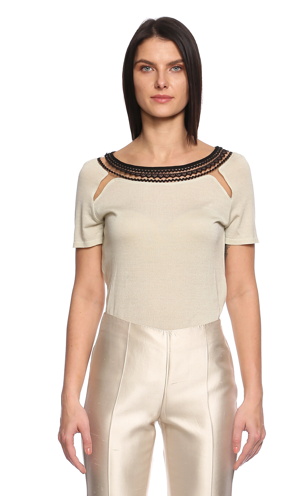 Alberta Ferretti -Alberta Ferretti İşleme Detaylı Bej Triko