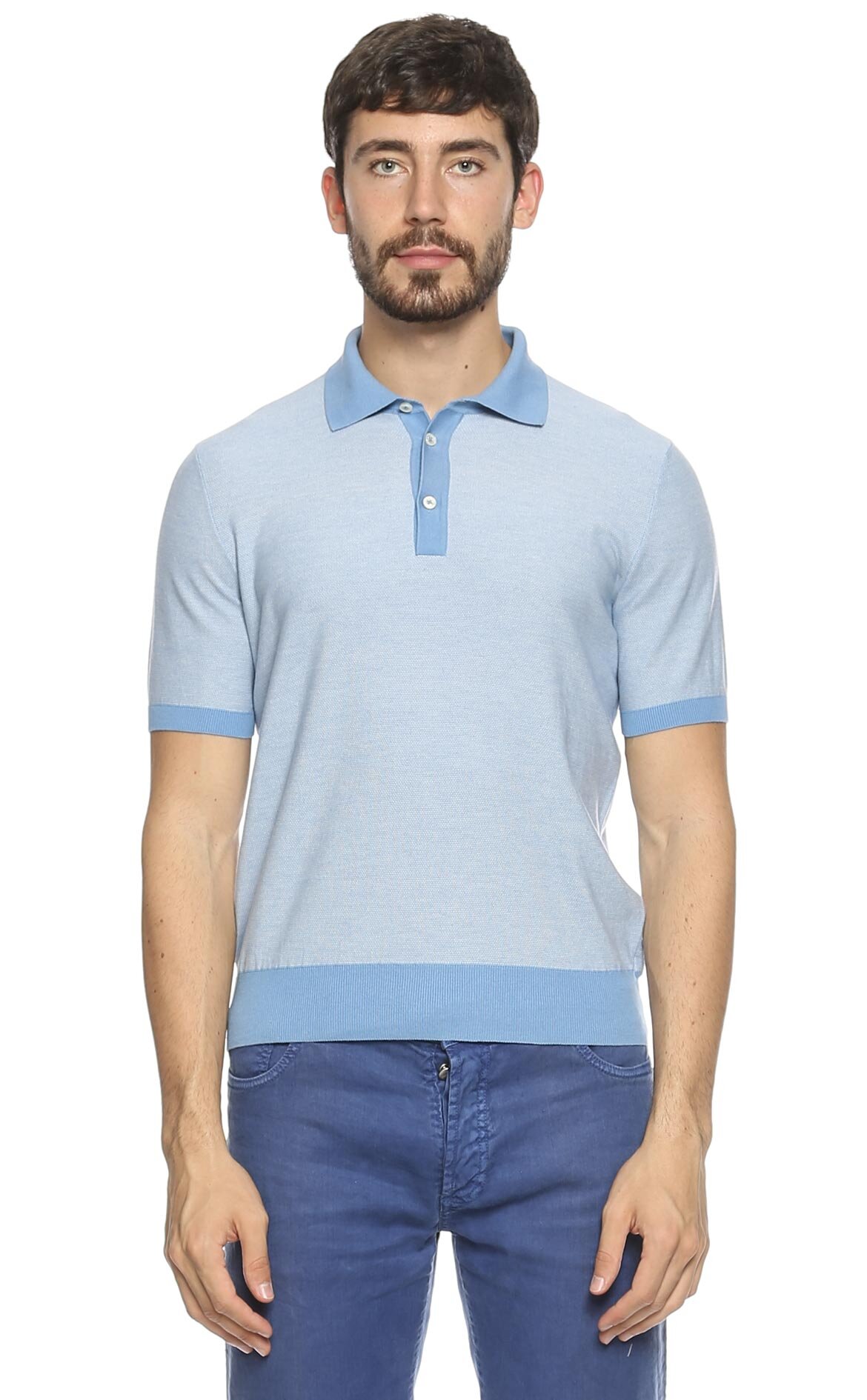 Cesare Attolini-Cesare Attolini Mavi Polo T-Shirt Cesare Attolini-Cesare Attolini Mavi Polo T-Shirt