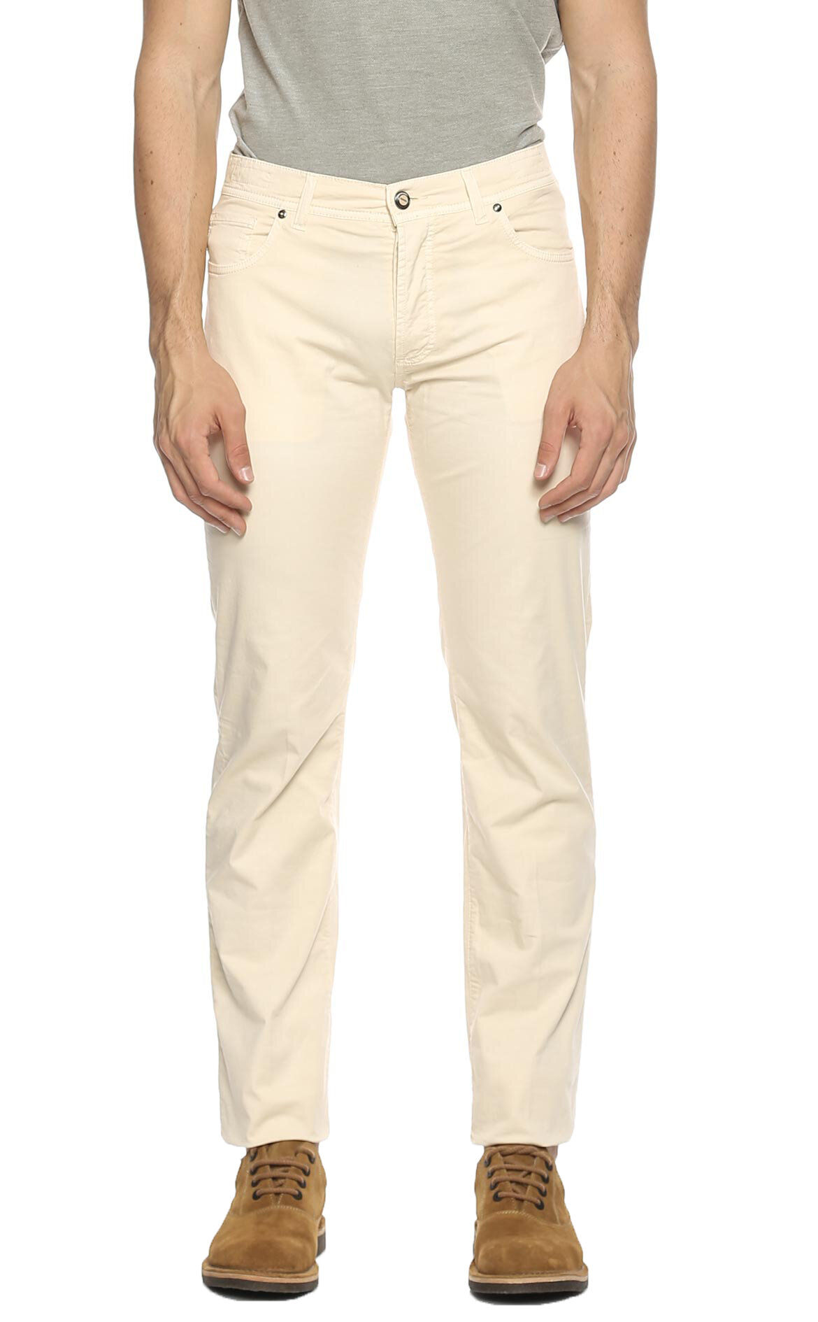 Cesare Attolini-Cesare Attolini Krem Rengi Denim Pantolon Cesare Attolini-Cesare Attolini Krem Rengi Denim Pantolon