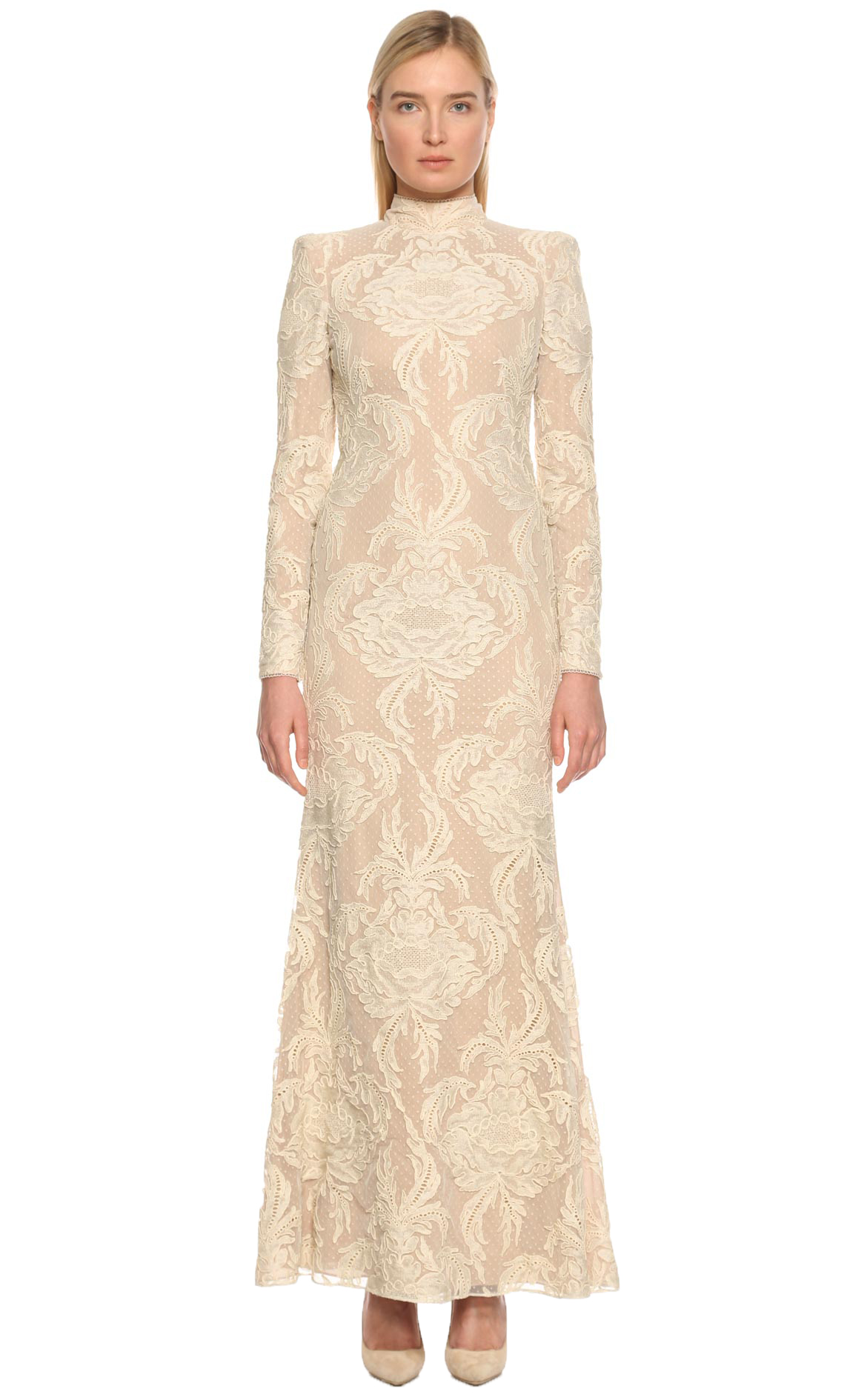 Alexander McQueen-Alexander McQueen Krem Rengi Gece Elbisesi Alexander McQueen-Alexander McQueen Krem Rengi Gece Elbisesi