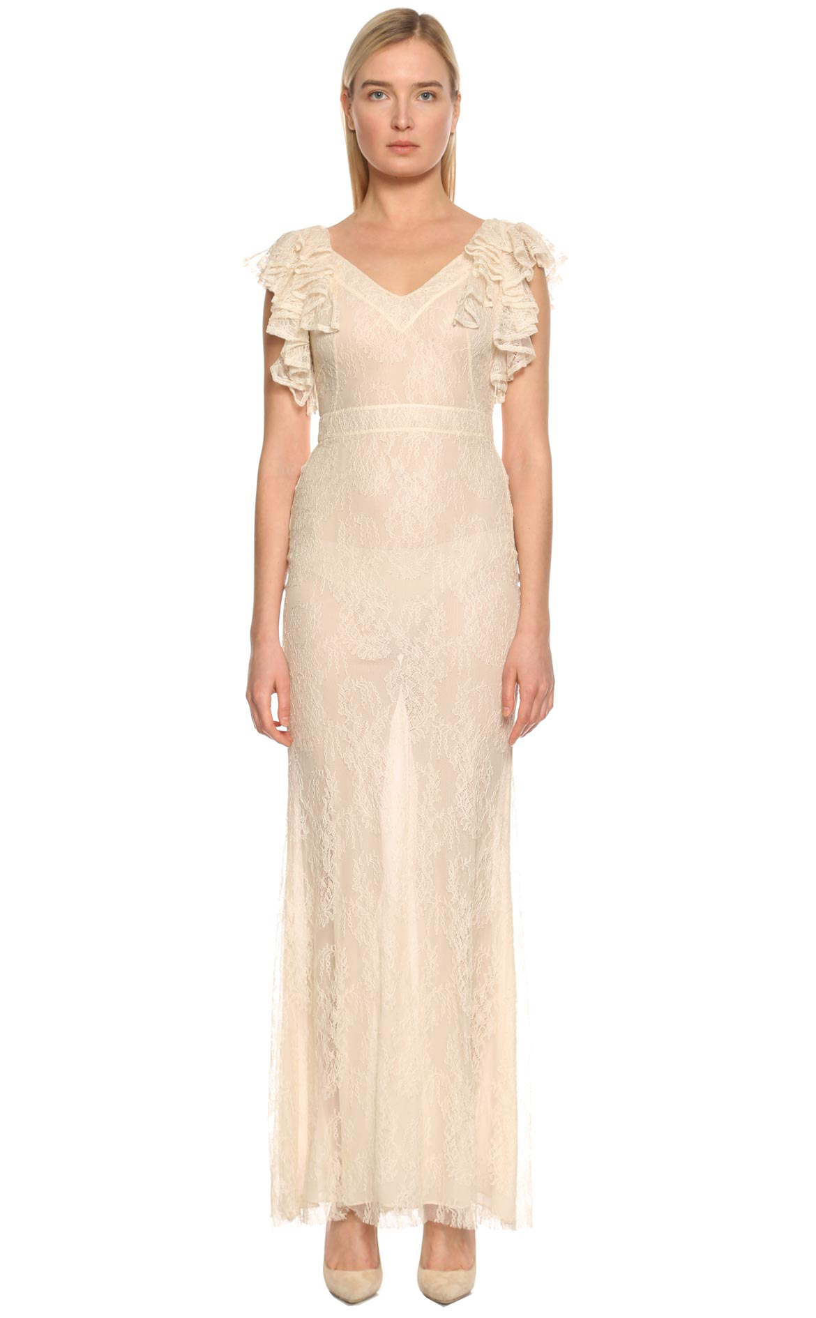 Alexander McQueen-Alexander McQueen Pudra Rengi Gece Elbisesi Alexander McQueen-Alexander McQueen Pudra Rengi Gece Elbisesi