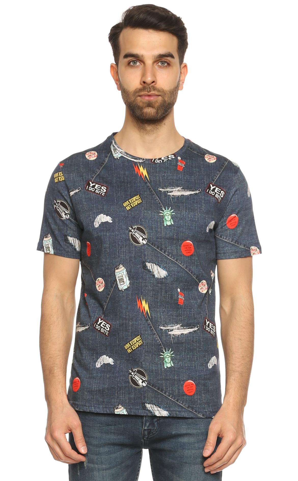 John Frank-Ripped Desenli T-Shirt