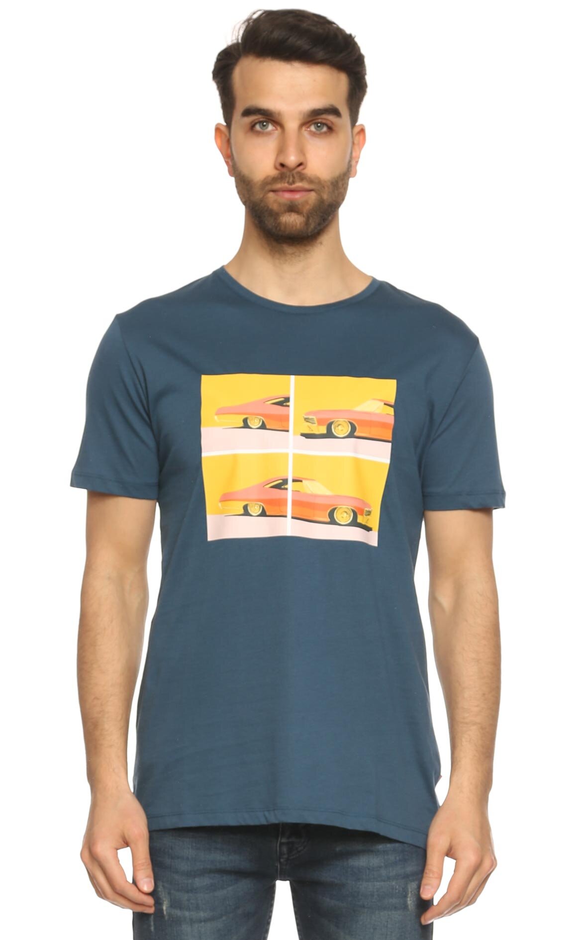 John Frank-The Car Baskılı T-Shirt