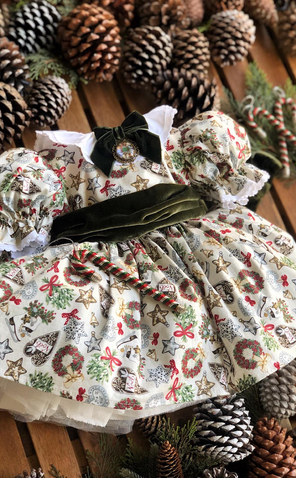 La Pomme-La Pomme Kırmızı Çelenk İpek Kadife Kuşaklı Kabarık  Elbise 1-2 Yaş