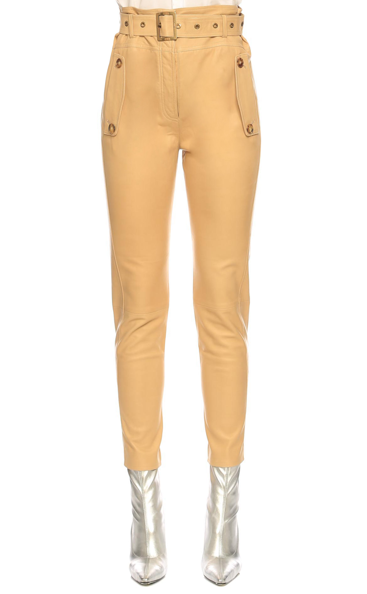Salvatore Ferragamo-Salvatore Ferragamo Bej Deri Pantolon Salvatore Ferragamo-Salvatore Ferragamo Bej Deri Pantolon