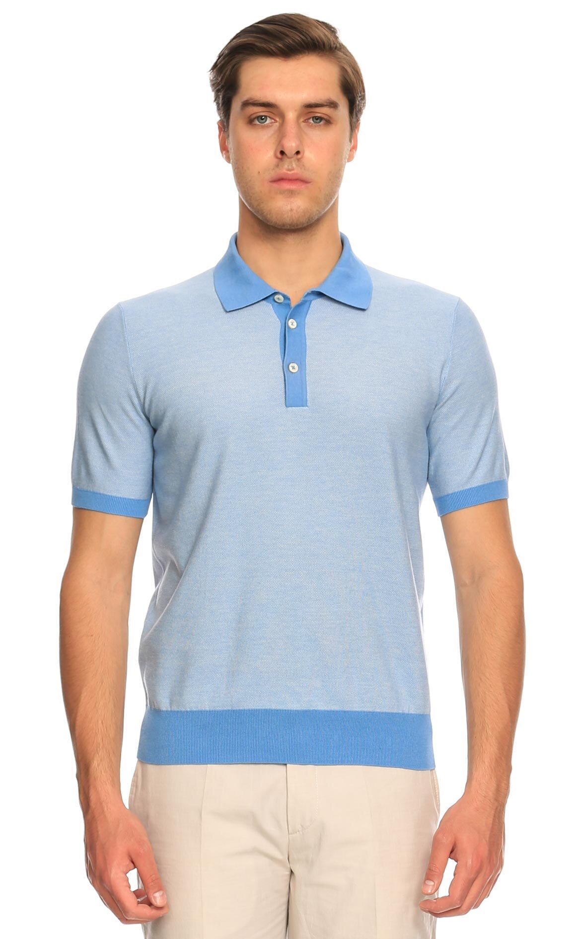 Cesare Attolini-Cesare Attolini Mavi Polo T-Shirt Cesare Attolini-Cesare Attolini Mavi Polo T-Shirt