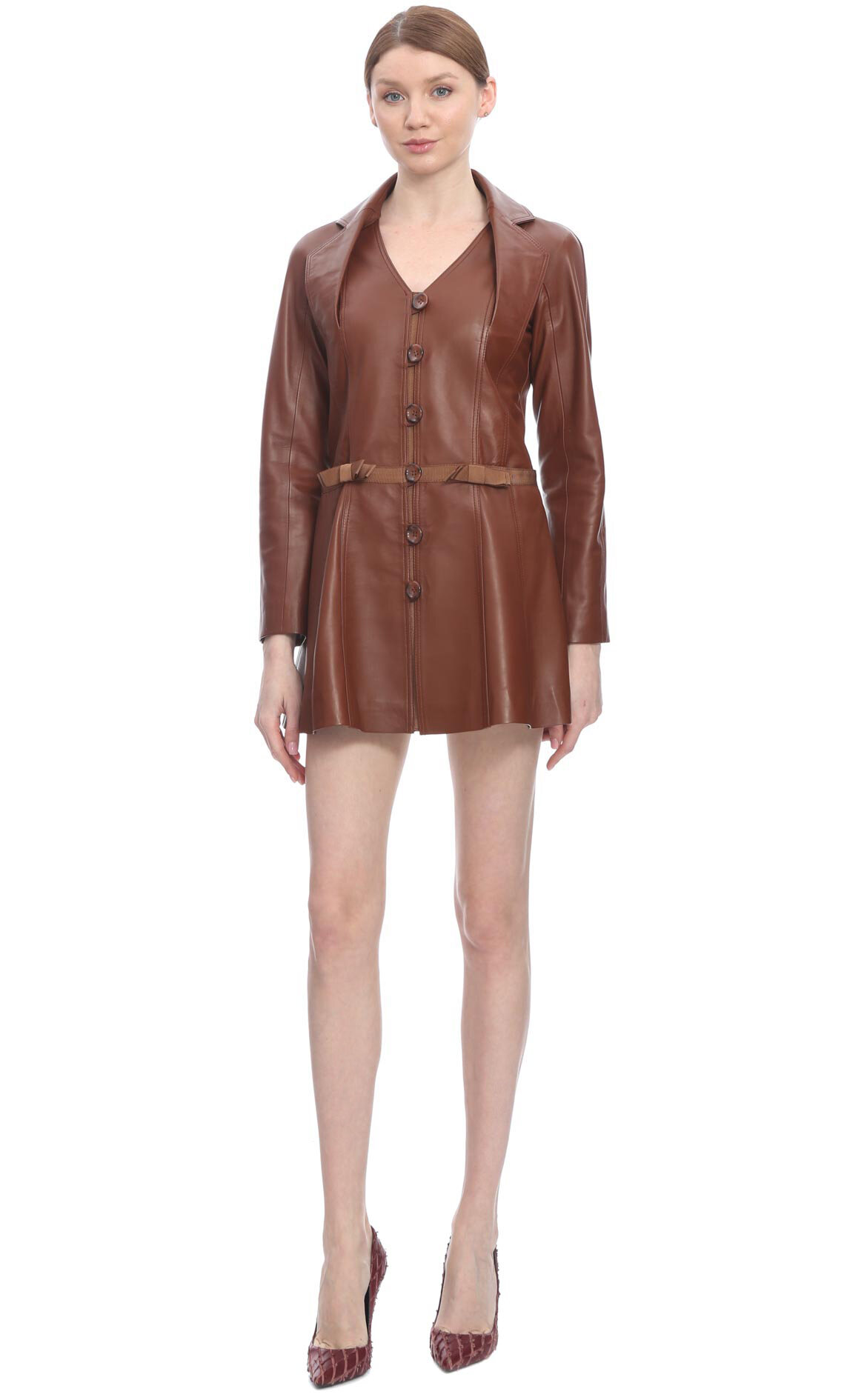 Tuğba Atasoy-Tuğba Atasoy Camel Deri Elbise