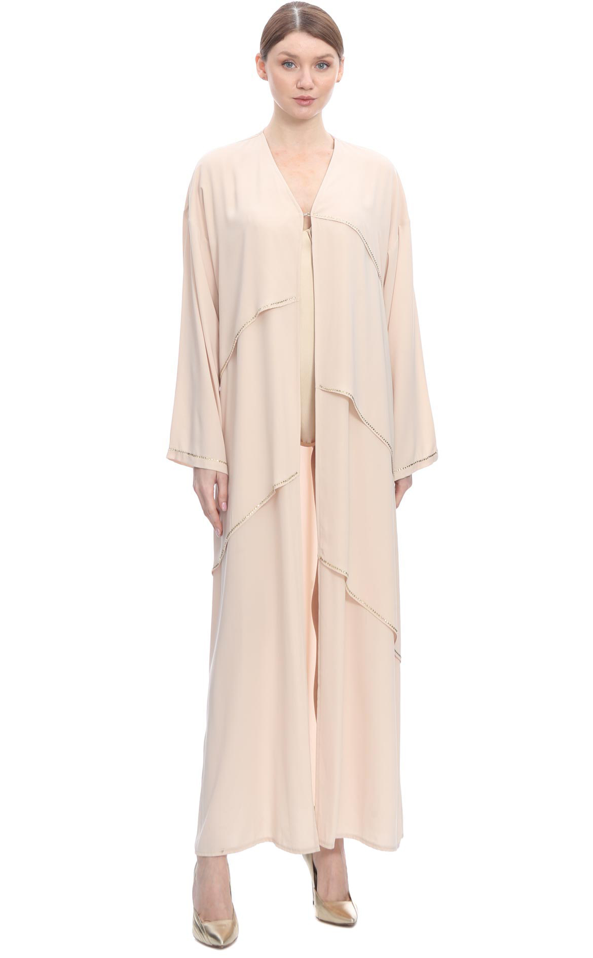 Yaqa-Yaqa Bej Şifon Abaya Yaqa-Yaqa Bej Şifon Abaya