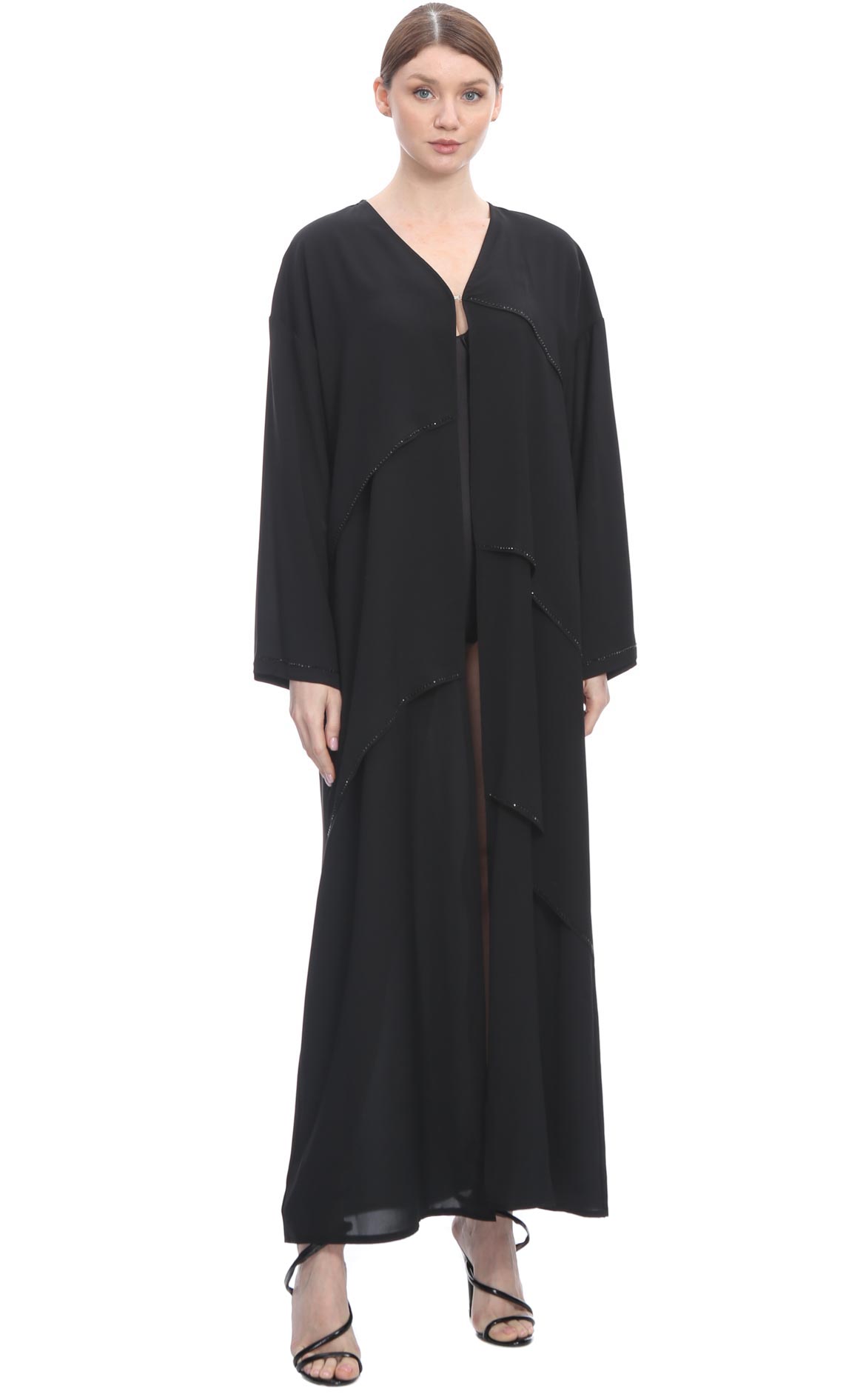 Yaqa-Yaqa Siyah Şifon Abaya Yaqa-Yaqa Siyah Şifon Abaya
