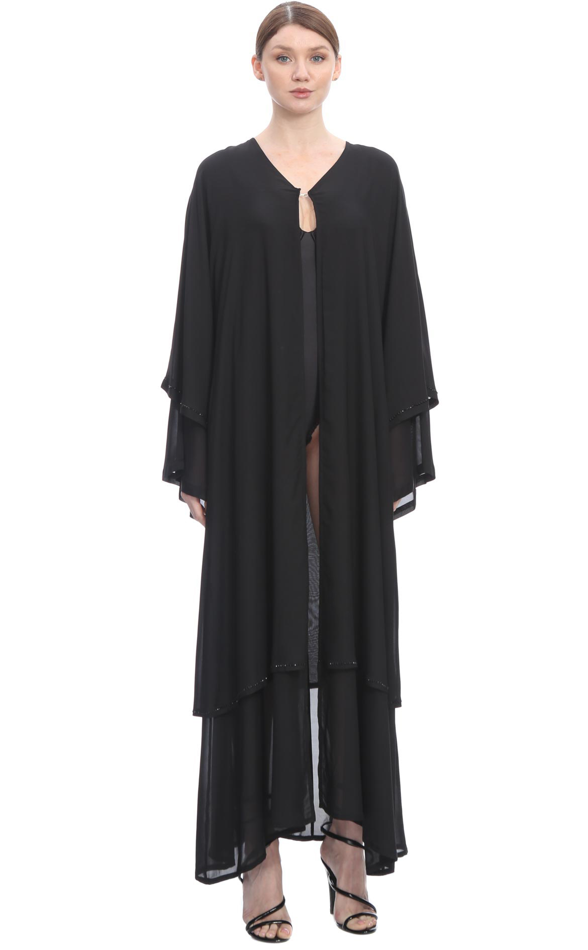 Yaqa-Yaqa Siyah Şifon Abaya Yaqa-Yaqa Siyah Şifon Abaya