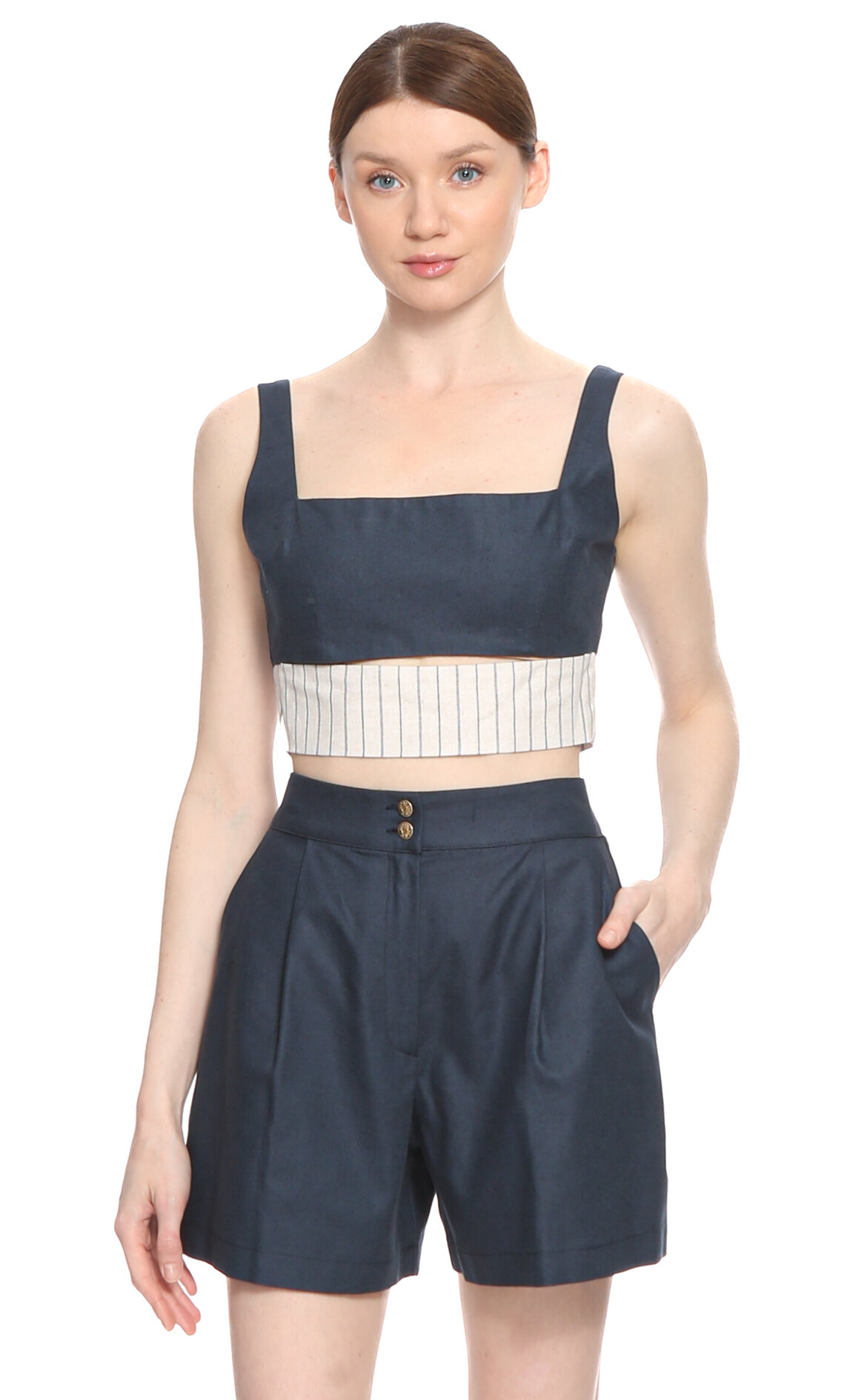 What İf-What İf Lacivert Kısa Bluz