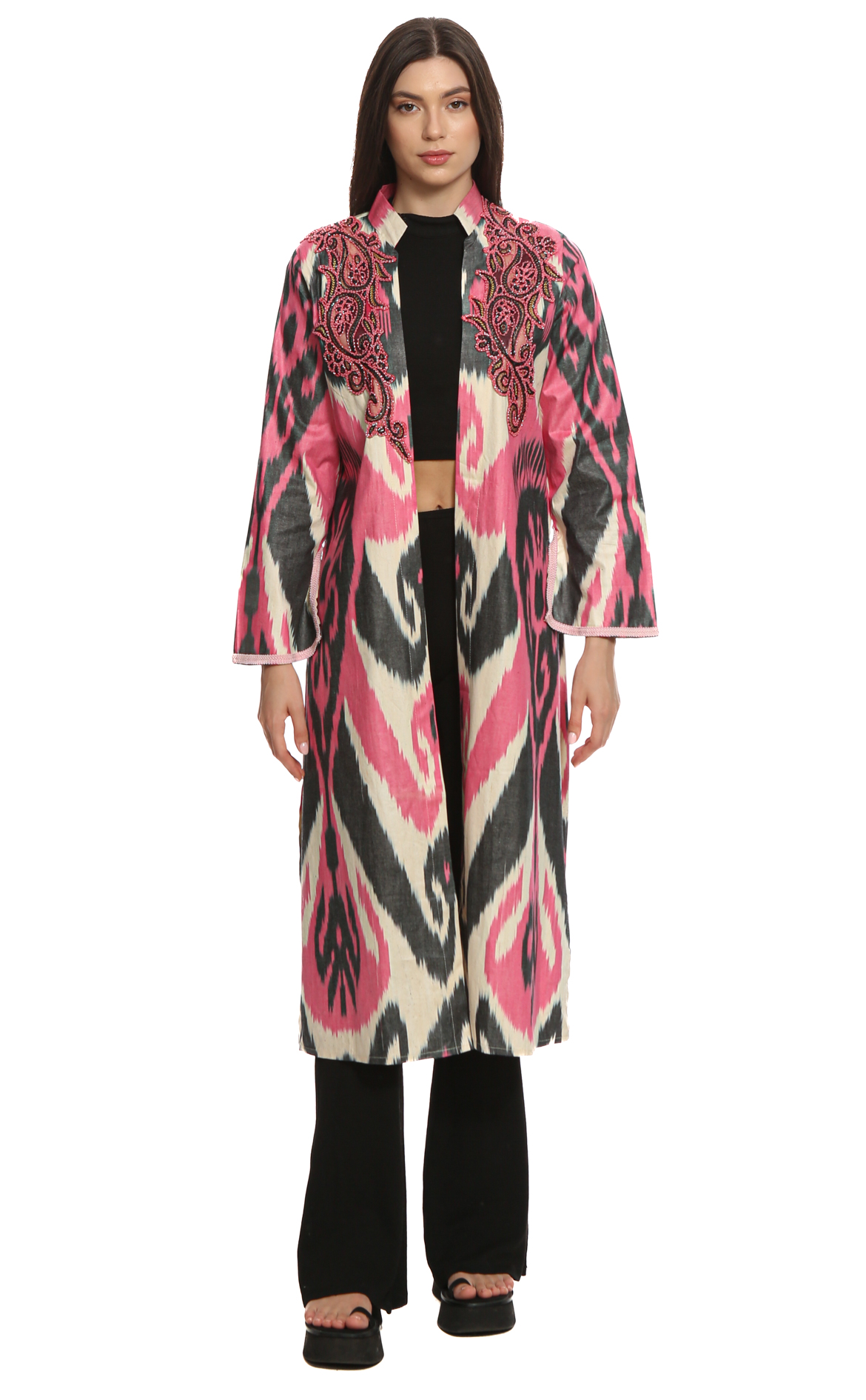 Haral Design Kadın Renkli Kaftan HRLKAF2023000310SIY-SIYAHPEMBE