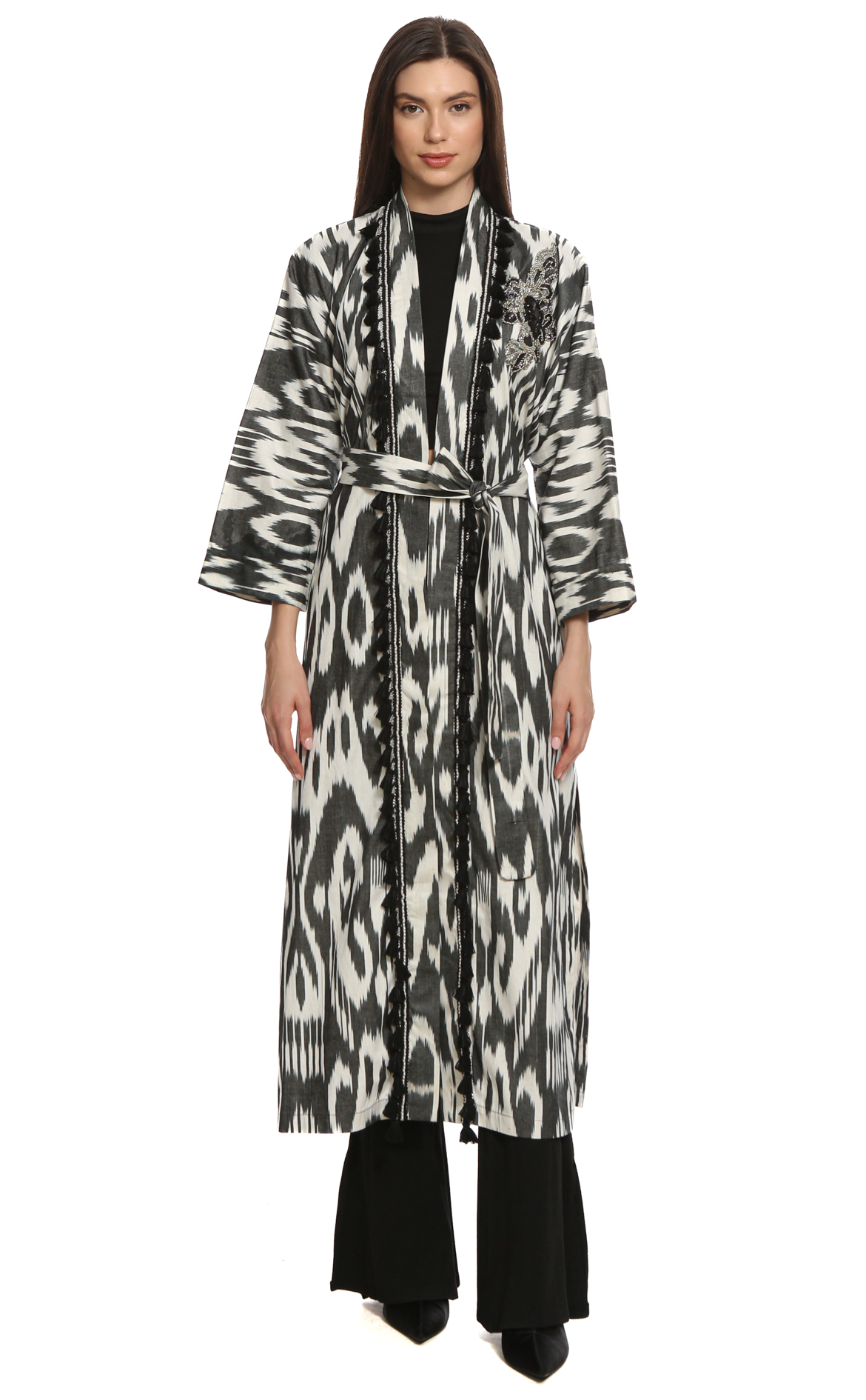 Haral Design Kadın Kaftan HRLKAF2023000266SIY-SIYAHBEYAZ - Brandroom