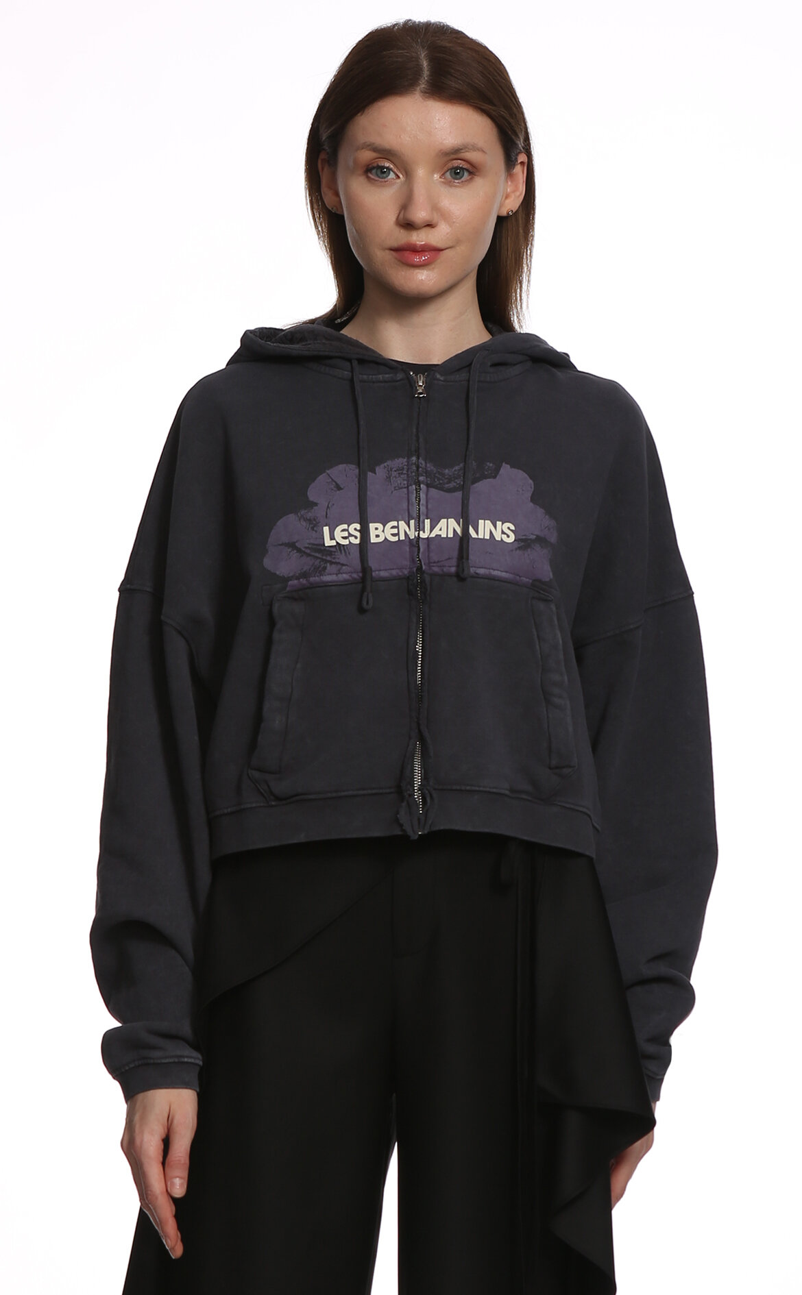 Les Benjamins-Les Benjamins Gri Fermuarlı Hoodie