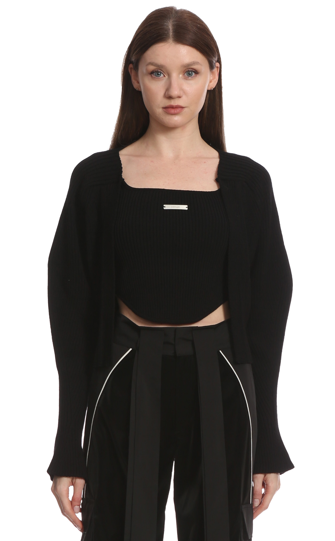 Knitology-KNTLGY Black Knitted Crop Cardigan Knitology-KNTLGY Black Knitted Crop Cardigan
