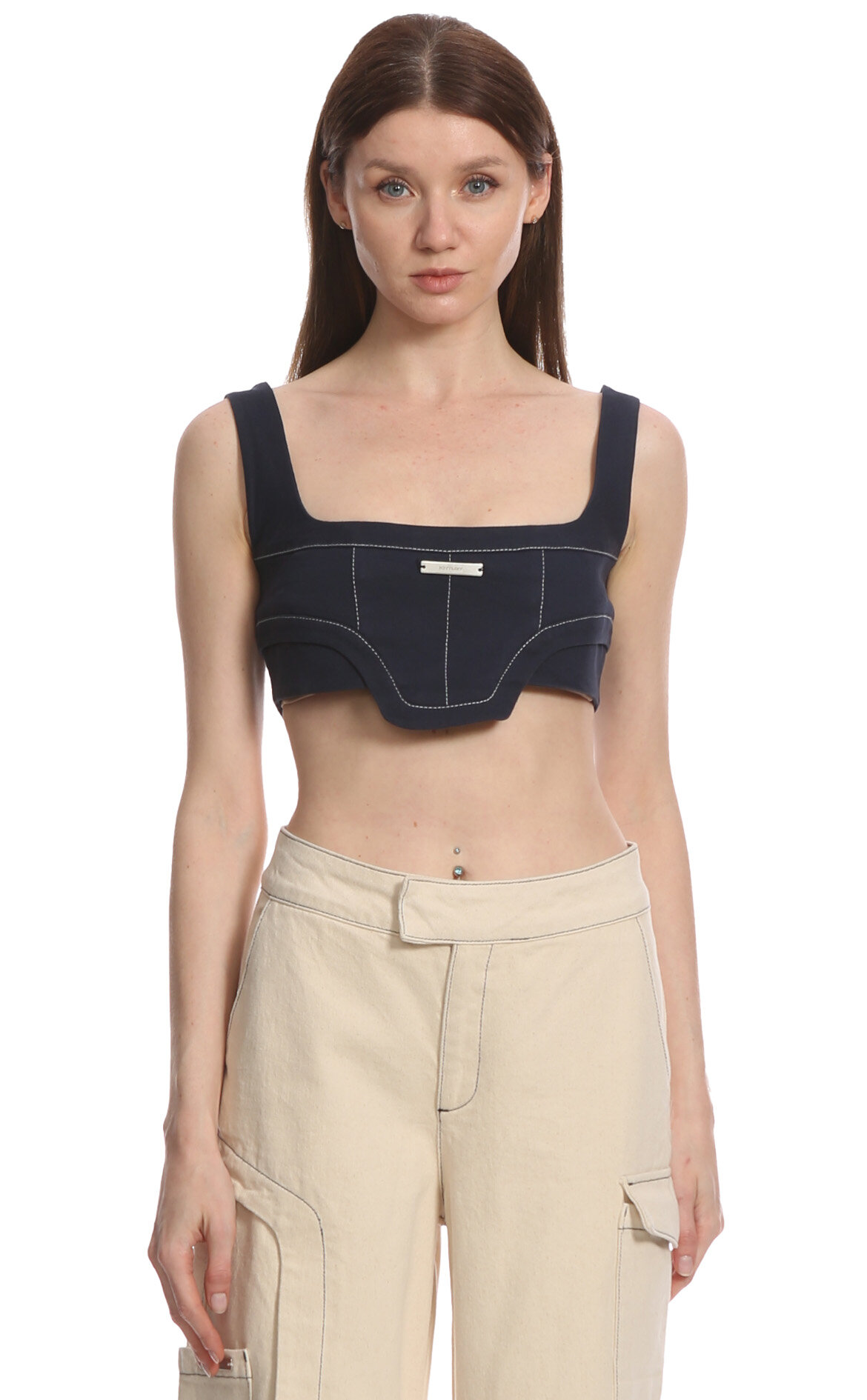 Knitology-KNTLGY Navy Blue Cotton Crop Top