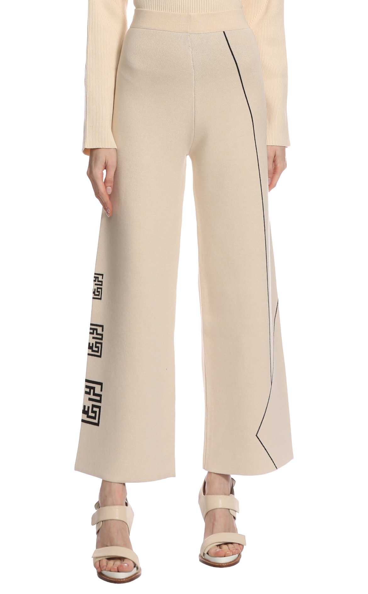 Knitology-KNTLGY Beige Logo Jacquard Knitted Culotte Pants Knitology-KNTLGY Beige Logo Jacquard Knitted Culotte Pants
