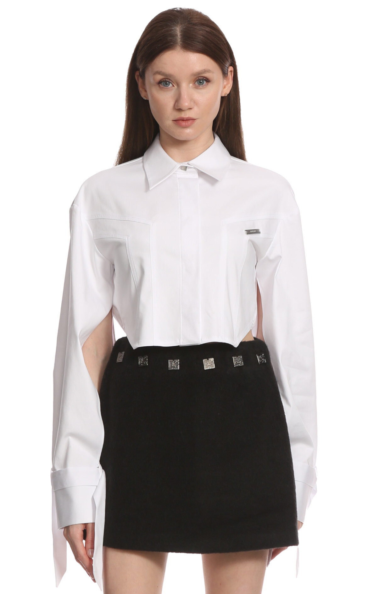 Knitology-KNTLGY White Woven Crop Shirt