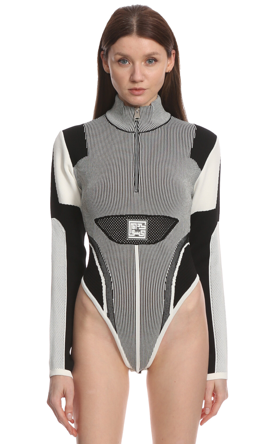 Knitology-KNTLGY High Neck Stripped Bodysuit