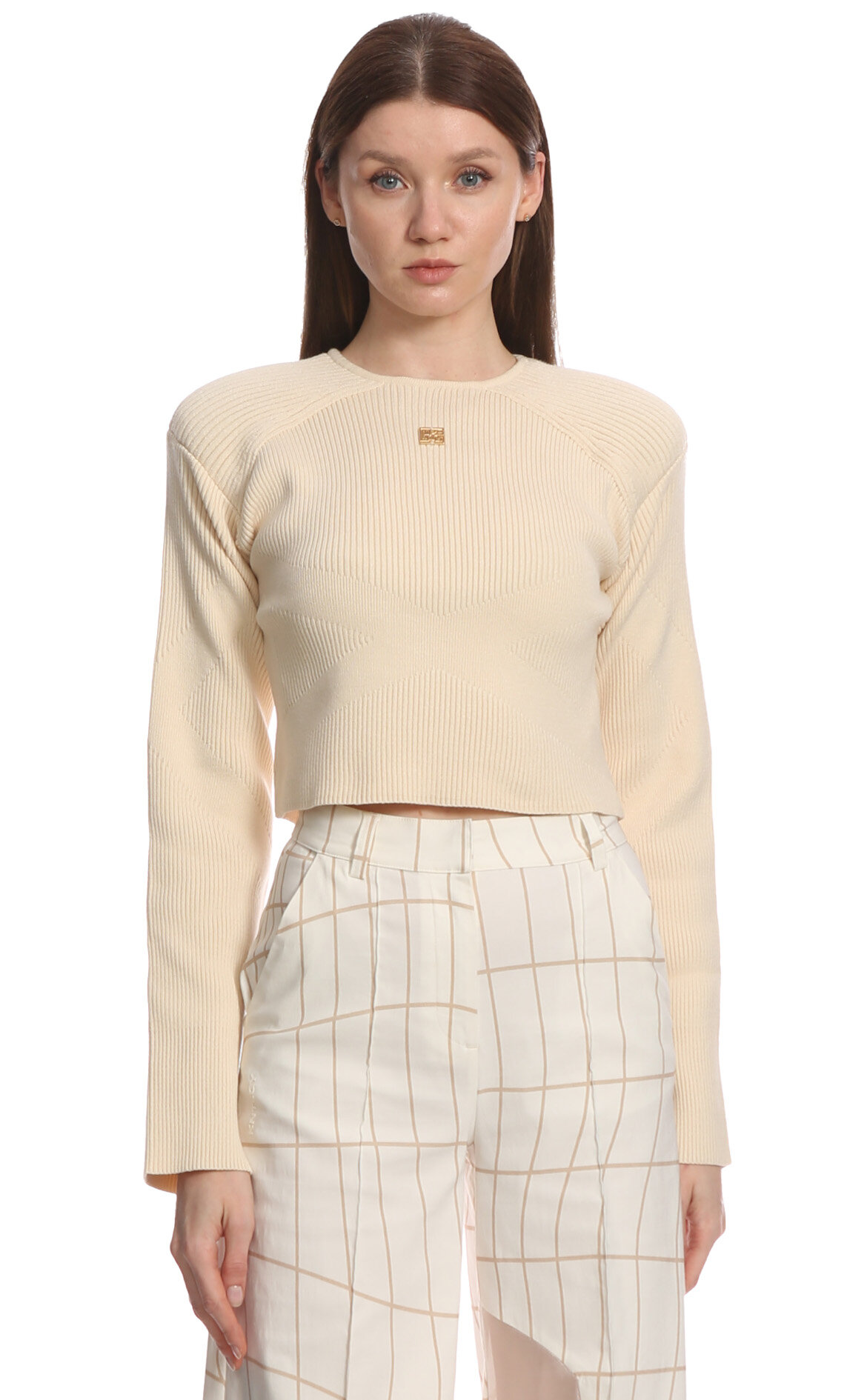 Knitology-KNTLGY FutureKnit Beige Crop Sweater